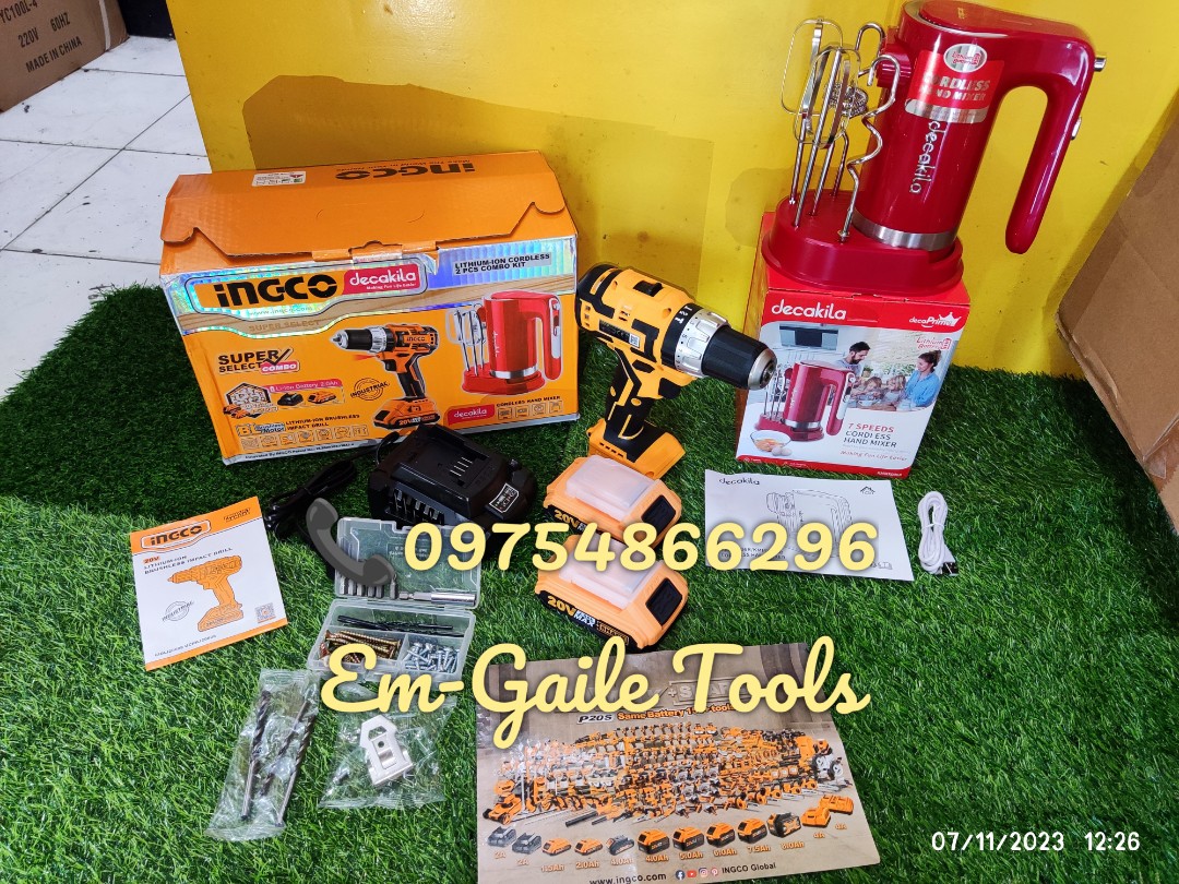 INGCO Cordless 2pcs./set Combo Kit Brushless Impact Drill with DECAKILA ...