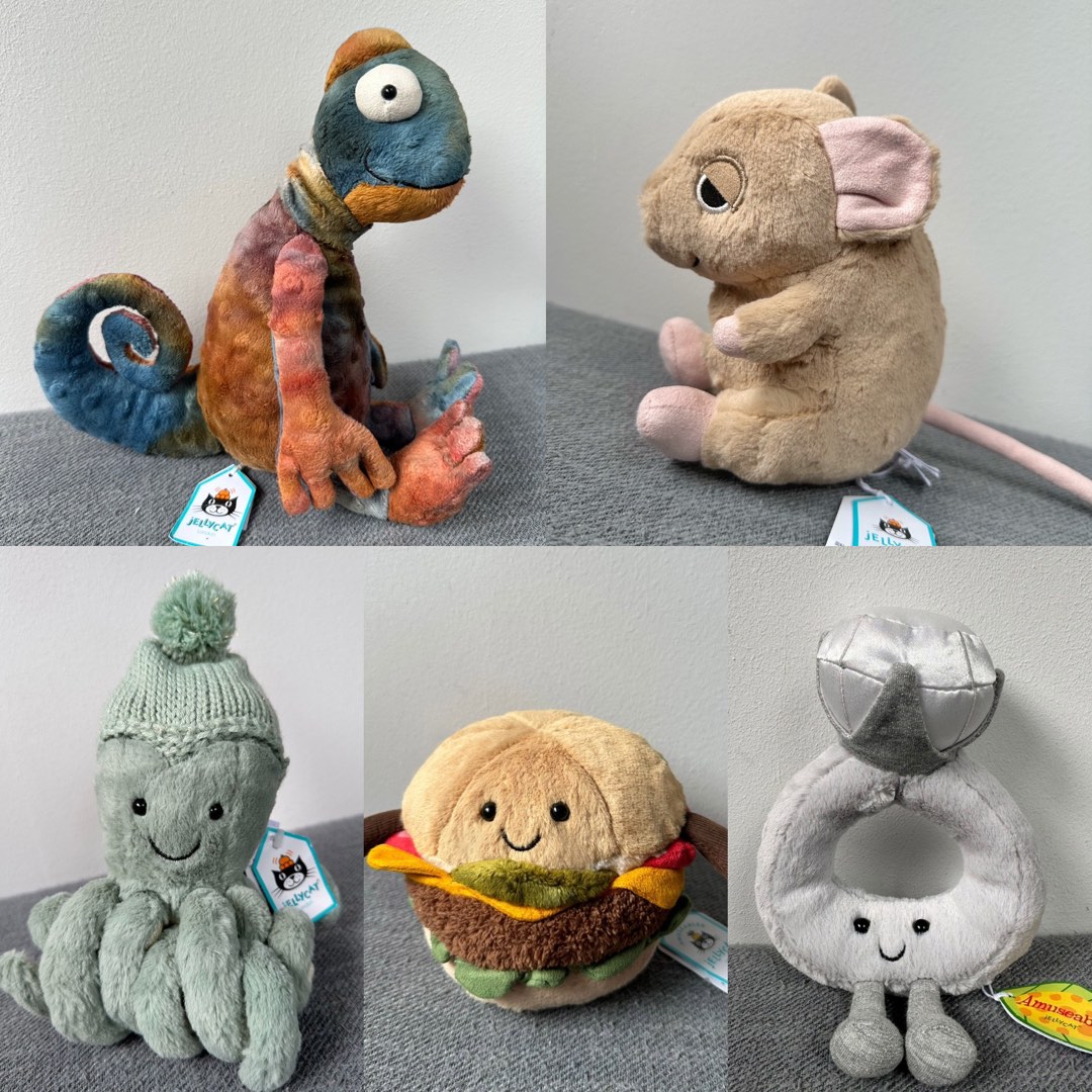 Jellycat Colin Chameleon Cuddlebud Darcy Dormouse Amuseable Burger Ring ...