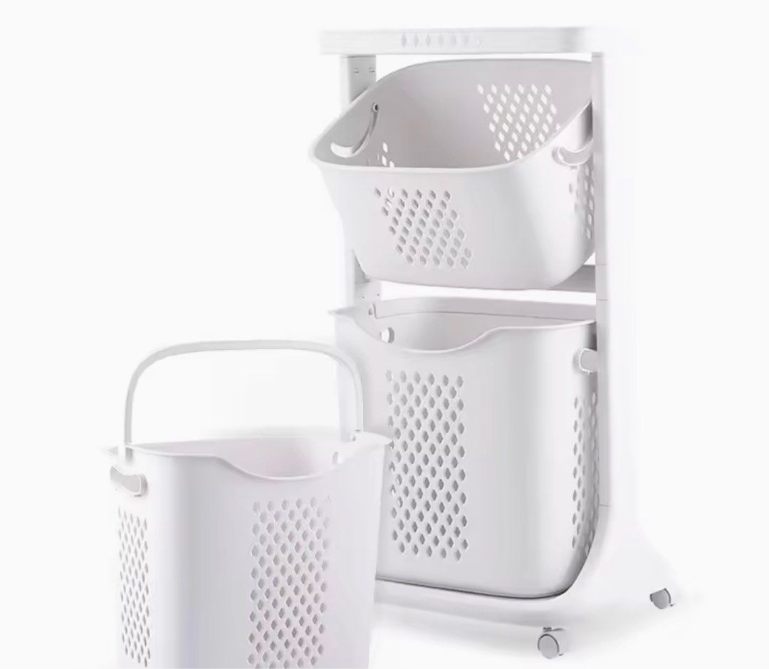 Laundry basket/trolley - 2 tiers, Furniture & Home Living, Home ...