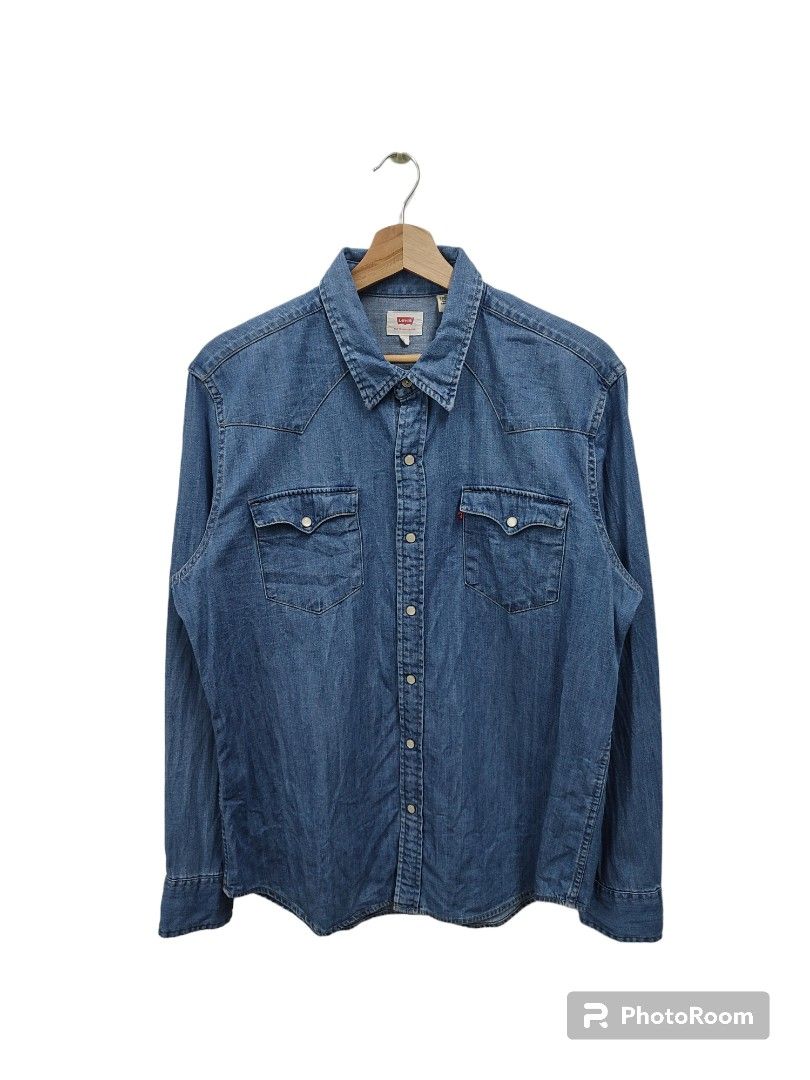 LEVIS DENIM WESTERN SNAP BUTTON SHIRT, Men's Fashion, Tops & Sets ...