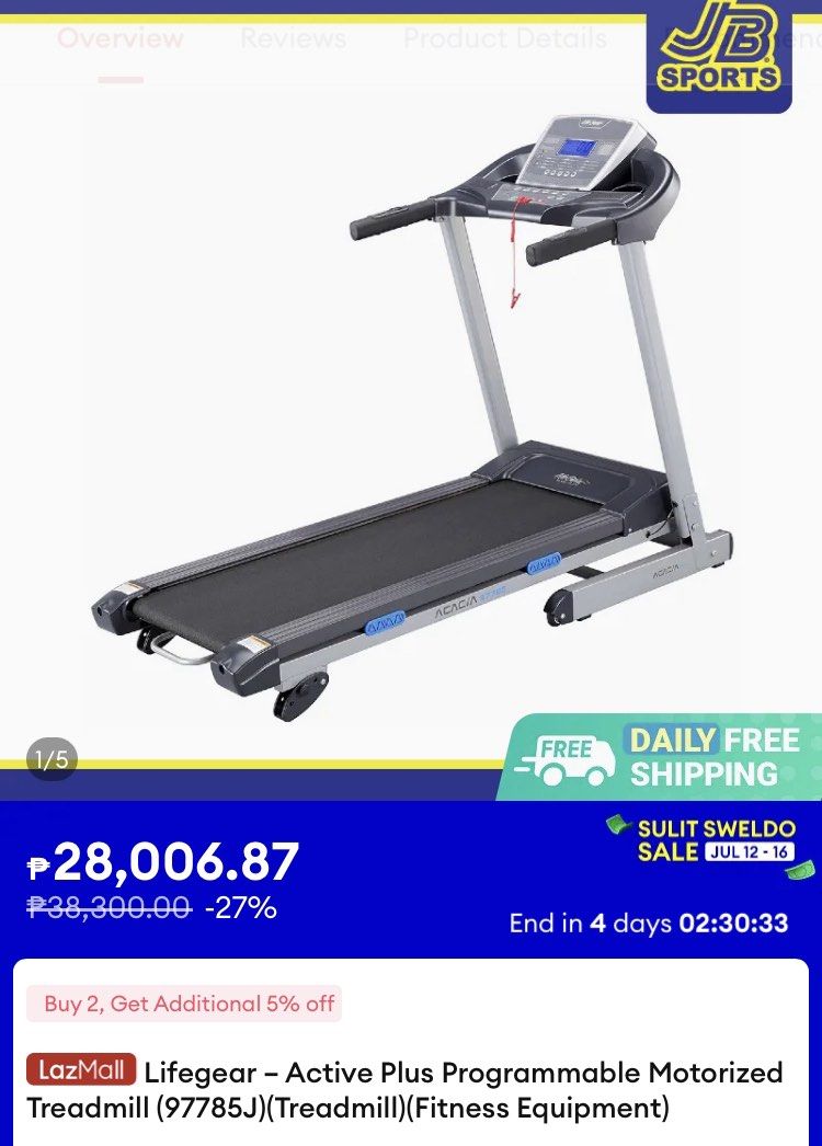 Life Gear Treadmill, Sports Equipment, Exercise & Fitness, Cardio ...