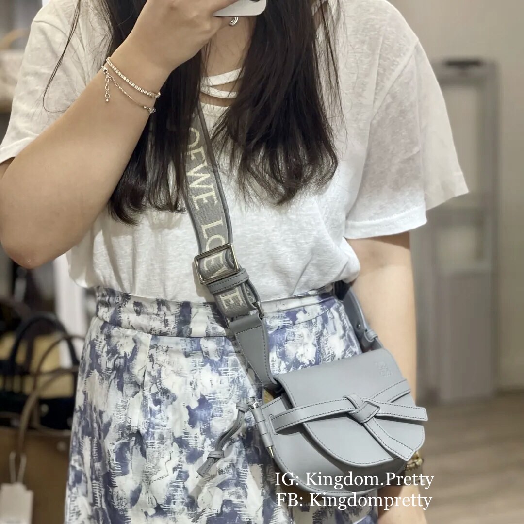 Loewe Mini Dual Gate Flap Bag Ribbon Closure Logo Printed Crossbody Pre ...