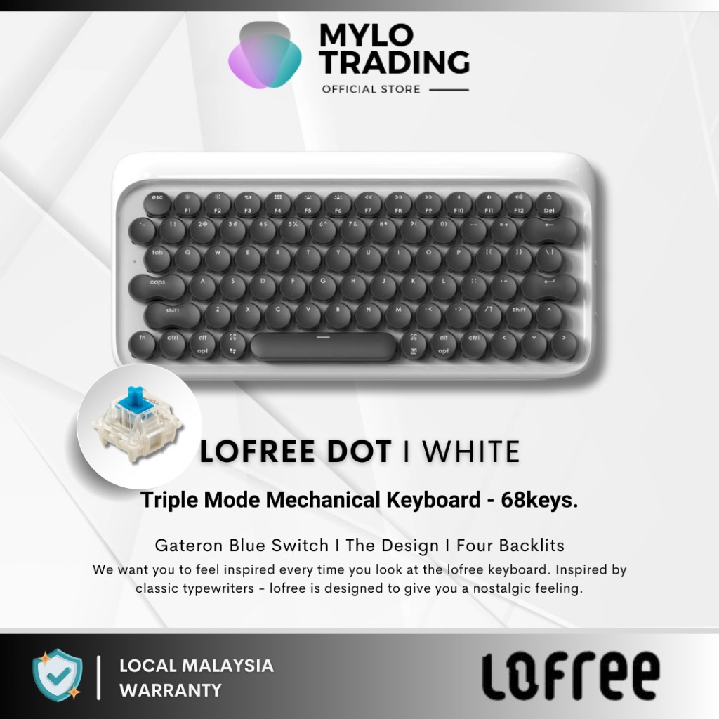 Lofree DOT Typewriter Inspired Pure White Bluetooth Mechanical Keyboard ...