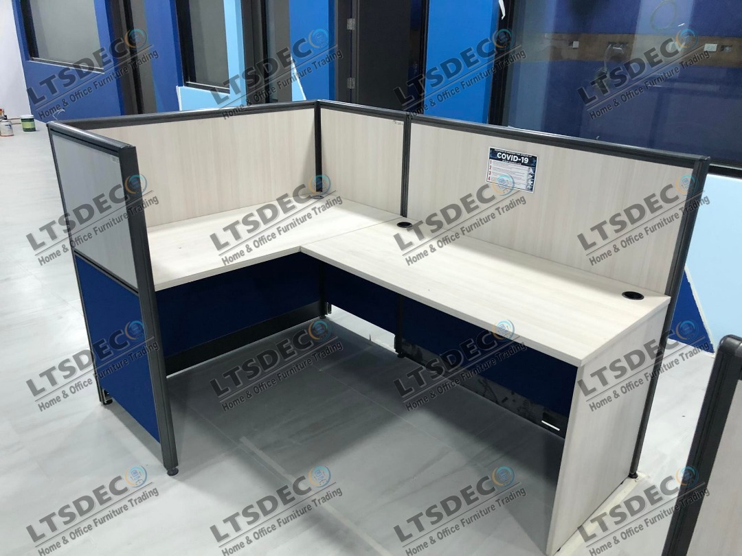 L-SHAPE WORKSTATION TABLE FABRIC W/ LAMINATED OFFICE PARTITION on Carousell