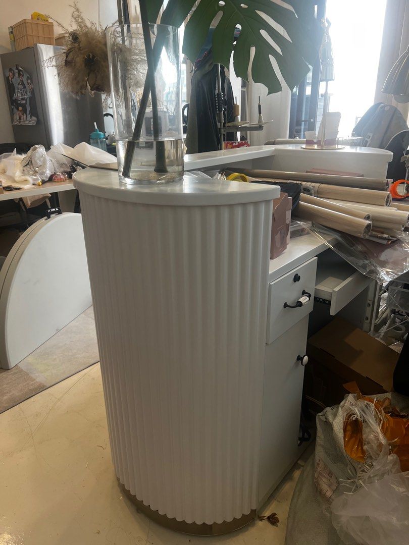 Mini solid wood Cashier table with gold trimming, Furniture & Home ...