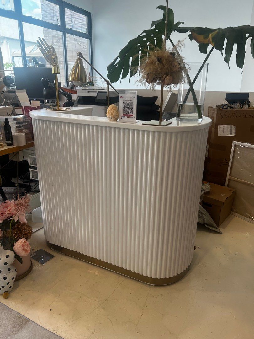 Mini solid wood Cashier table with gold trimming, Furniture & Home ...