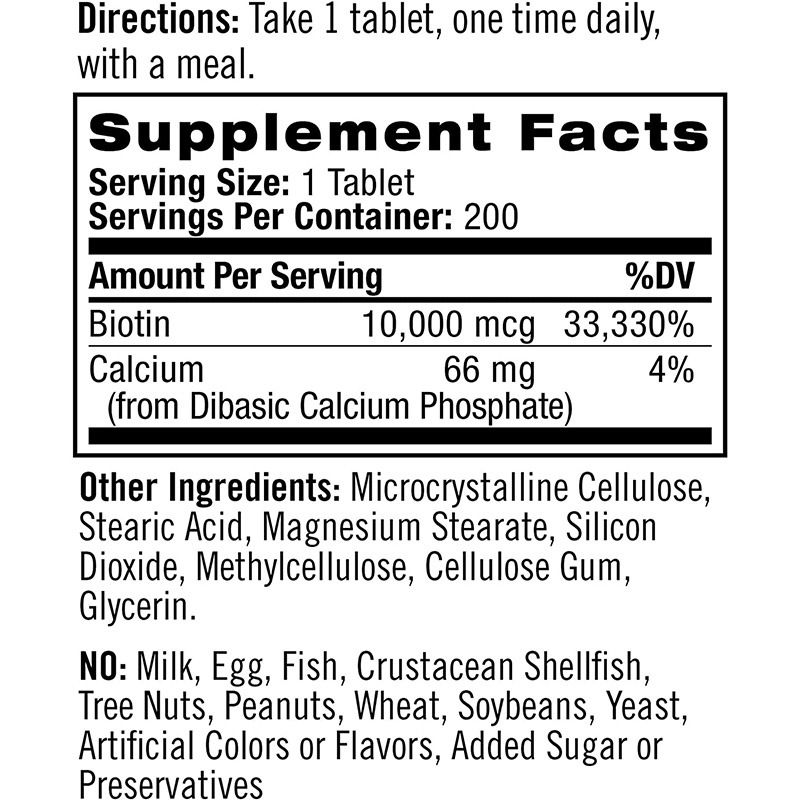 Natrol Biotin Beauty Tablets Maximum Strength 10, 000mcg - Promotes ...