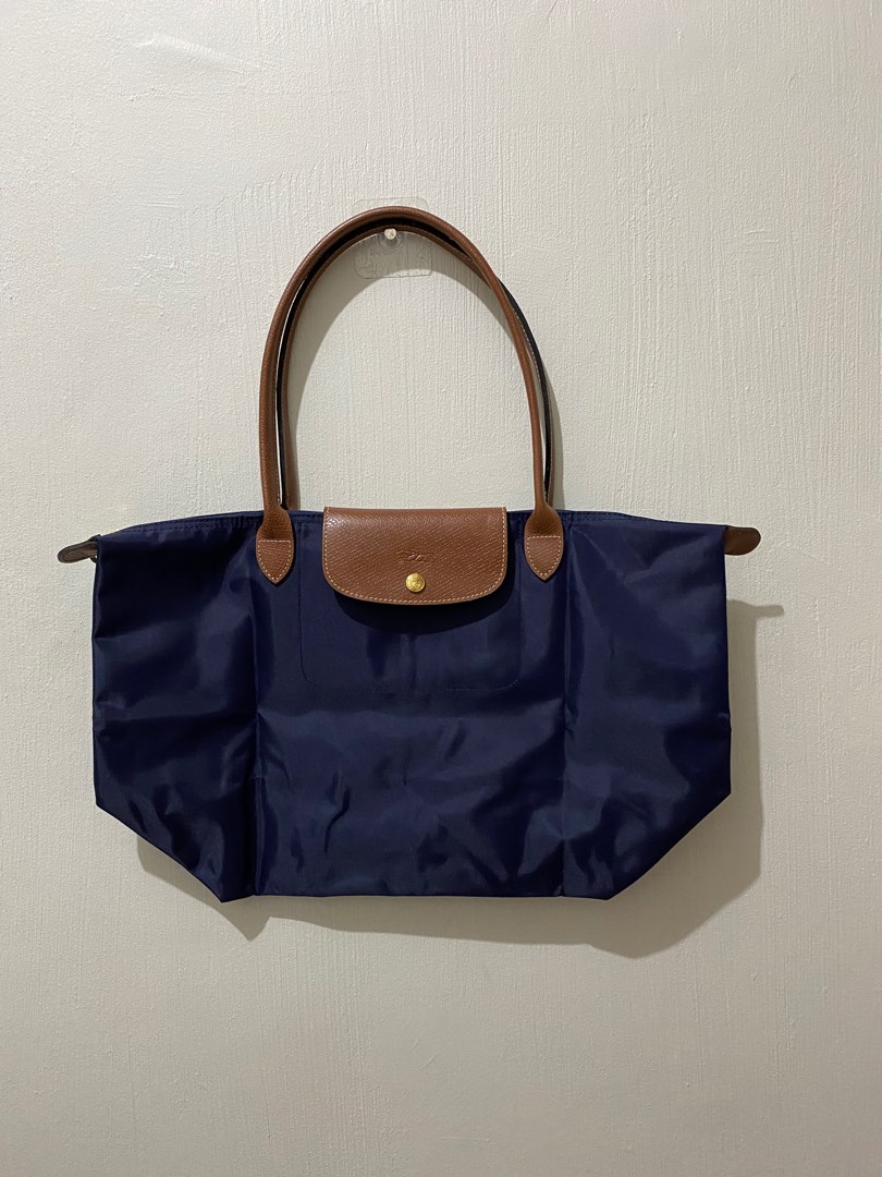 Original Longchamp Le Pliage Large long handle in Navy Blue, Women's ...