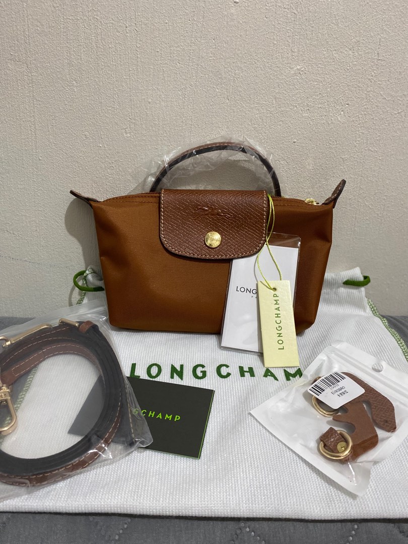Original Longchamp Pouch/ XS Mini Le Pliage with Sling in Cognac, Women ...