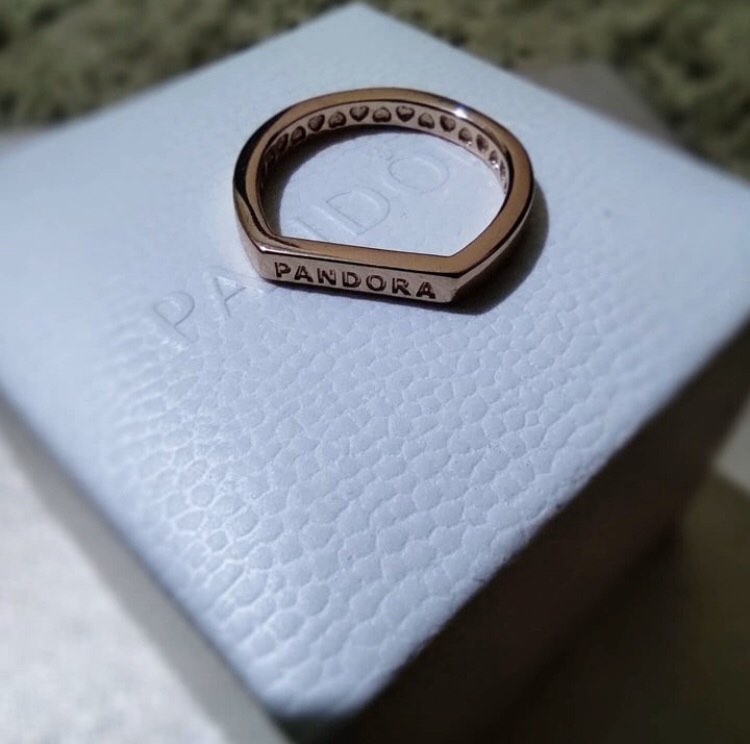 Pandora Rosegold Logo Bar Stacking Ring, Women's Fashion, Jewelry ...