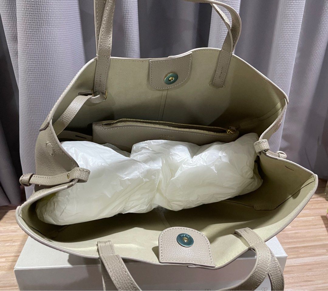 Polene Cyme Mini Textured Taupe, Luxury, Bags & Wallets on Carousell