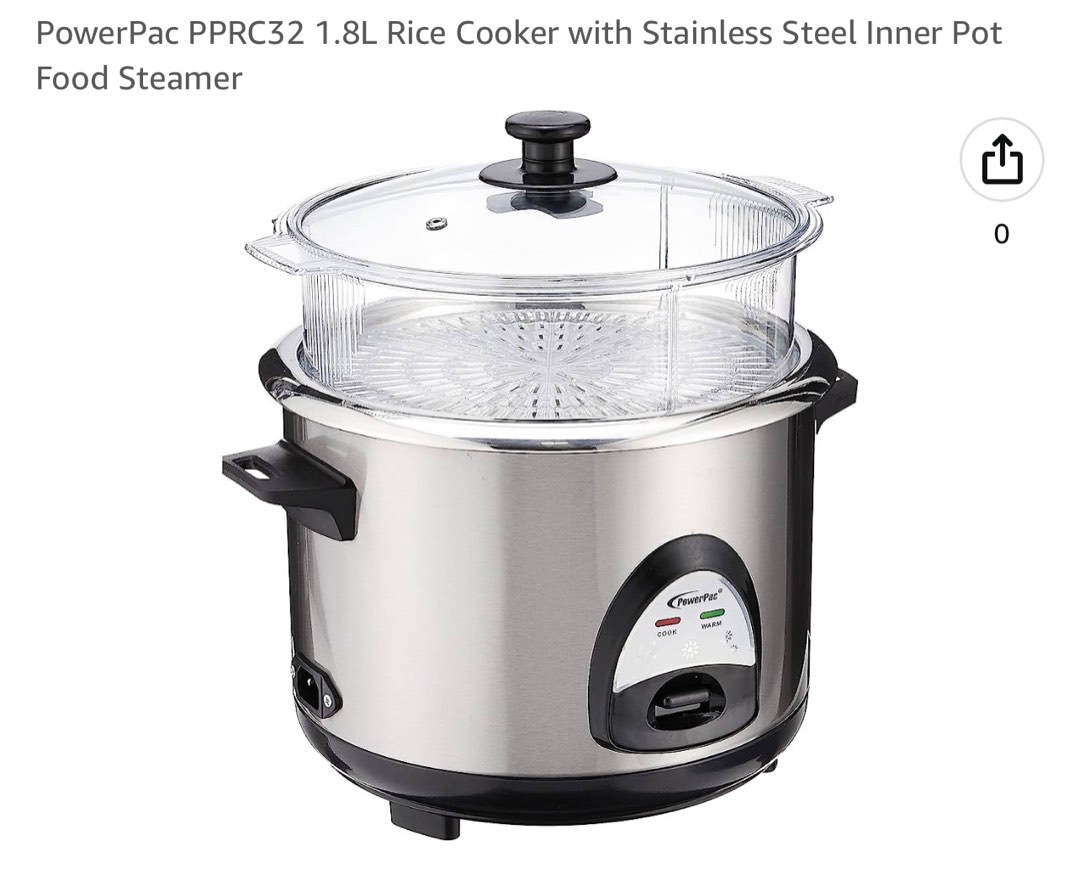 PowerPac Rice Cooker 1.8L with steamer, TV & Home Appliances, Kitchen ...