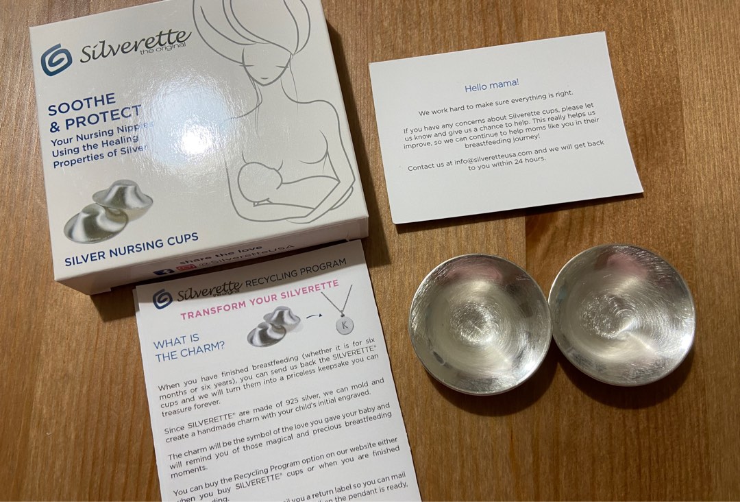 Silverette silver nursing cups 哺乳銀杯, 兒童＆孕婦用品, 護理及餵哺, 護理及餵哺 - 母乳及奶瓶 ...