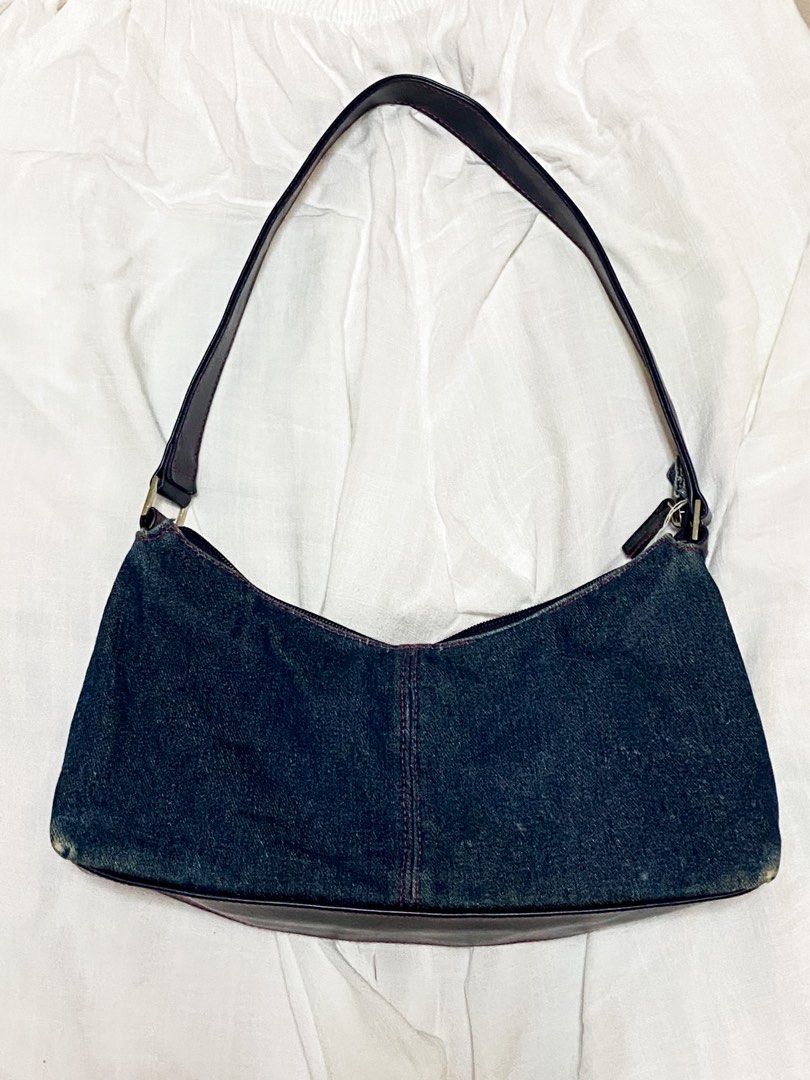 Y2K Dark Washed Denim Pink Stitch Shoulder Bag, Women's Fashion, Bags ...