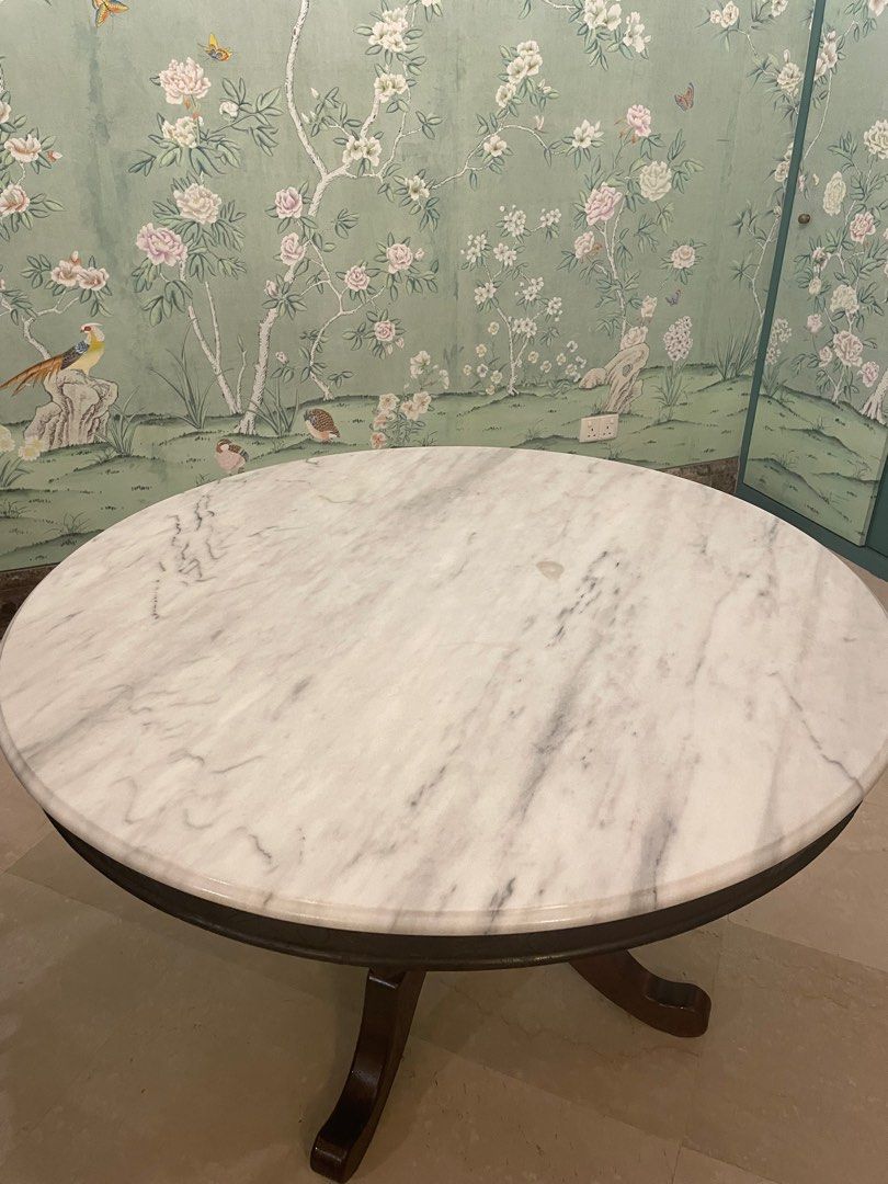 RARE! Large Vintage Marble Kopitiam Table (1.2m), Furniture & Home ...