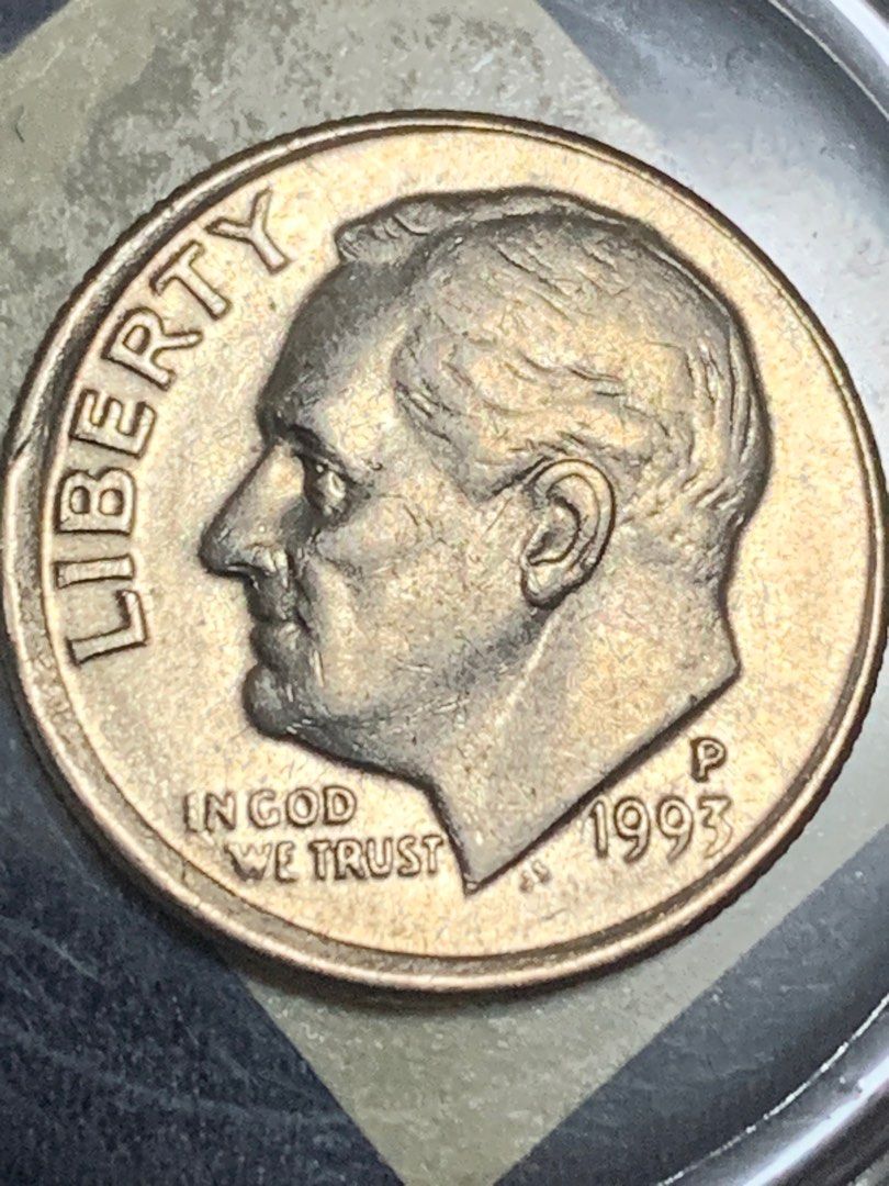 1993 Roosevelt Dime (misaligned die with doubling on the reverse ...