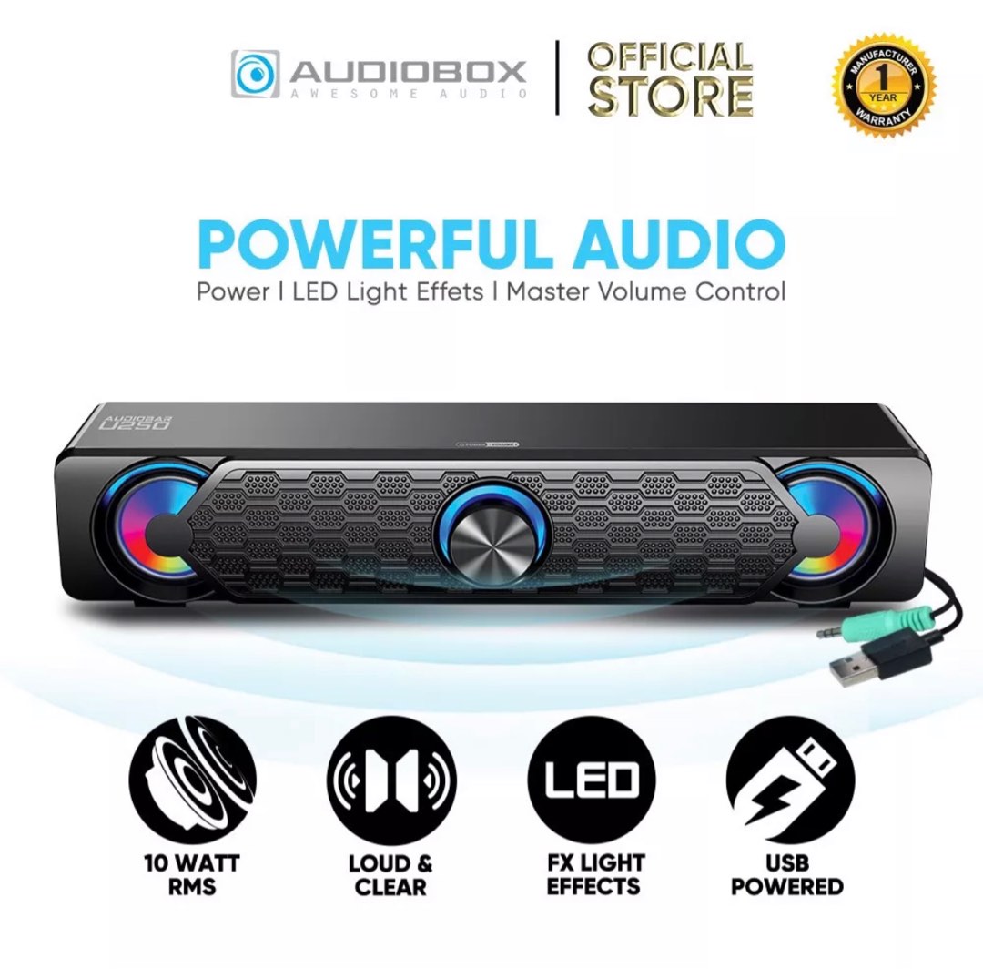 AudioBox AudioBar U250 Powerful Audio Sound Bar With LED Light Effects ...