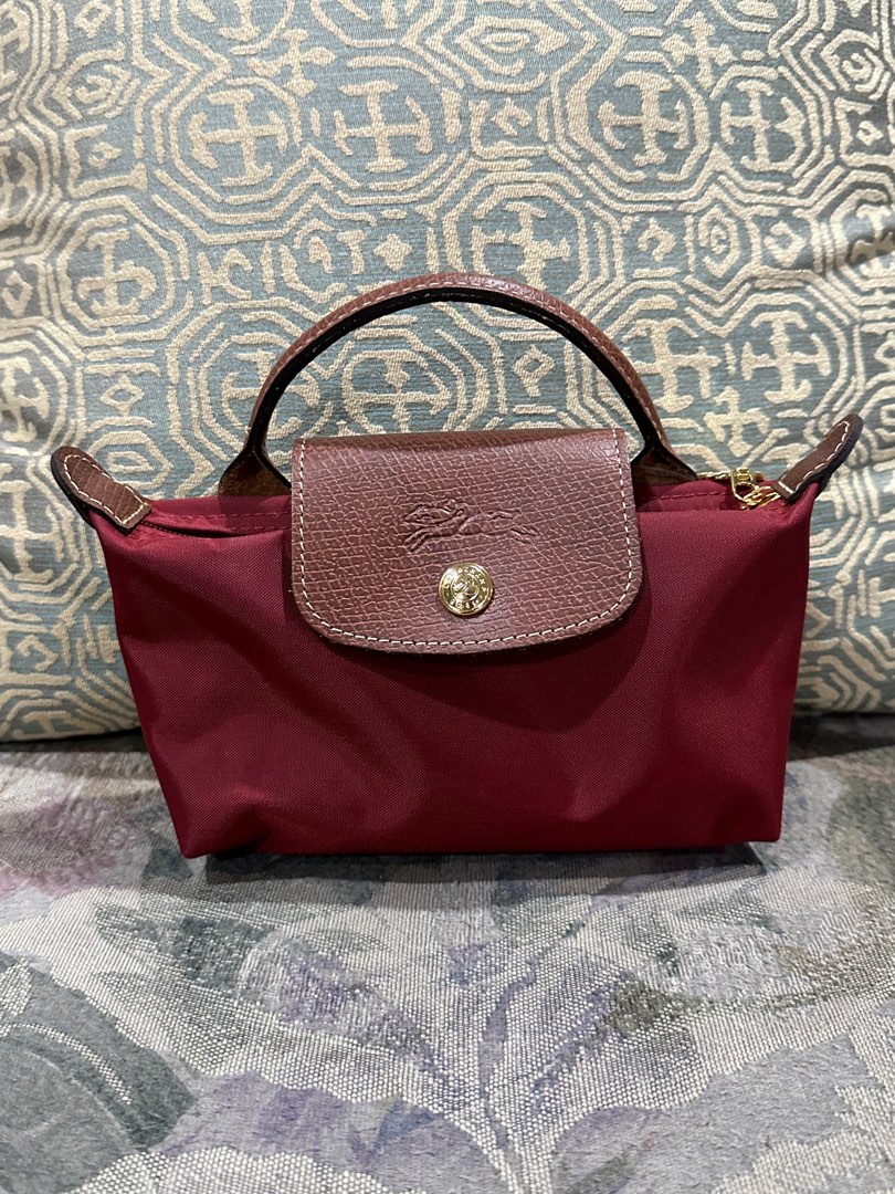 Authentic Longchamp Le pliage mini pouch with handle - maroon, Luxury ...