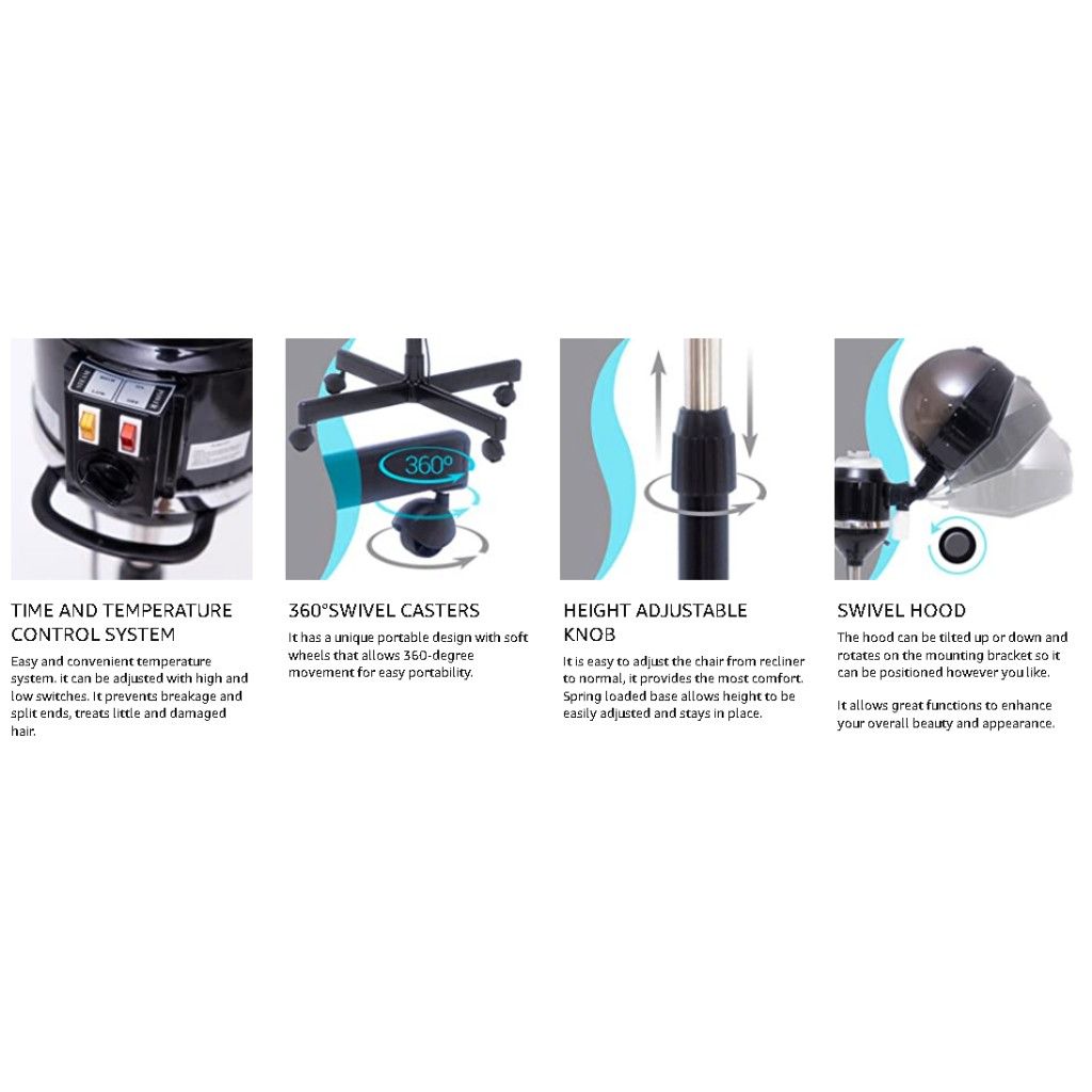 BLACK Rolling Salon Hair Steamer 420W Color Processor Conditioning Spa ...