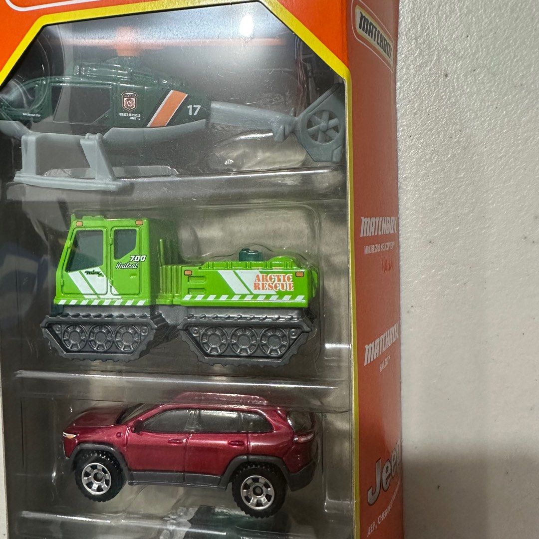 Brand new authentic mathbox cars set helicopter hail CAT jeep ford ...