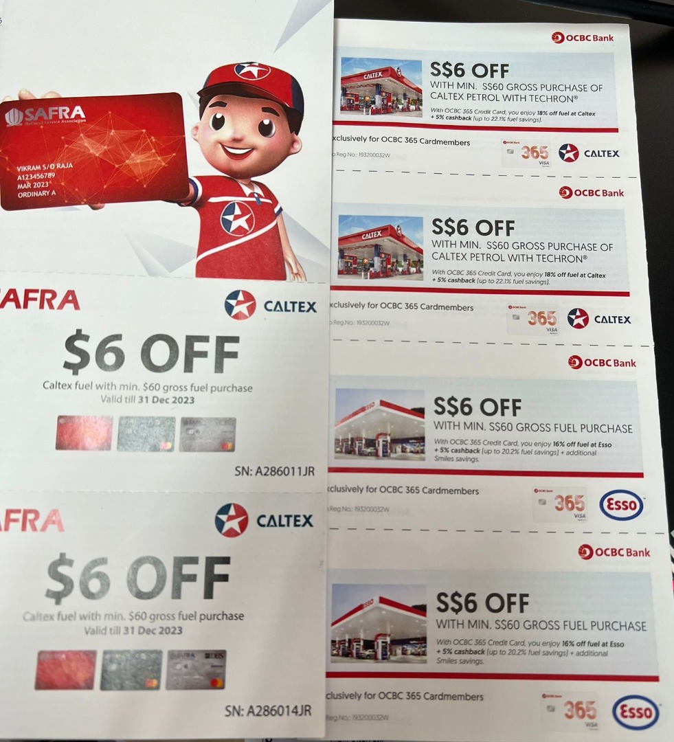 Caltex & Esso $6 voucher x12 & Safra Caltex $6 voucher x6 (Total worth ...