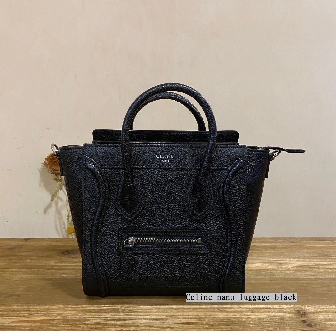 Celine nano luggage tote in drummed leather black, Luxury, Bags & Wallets on Carousell