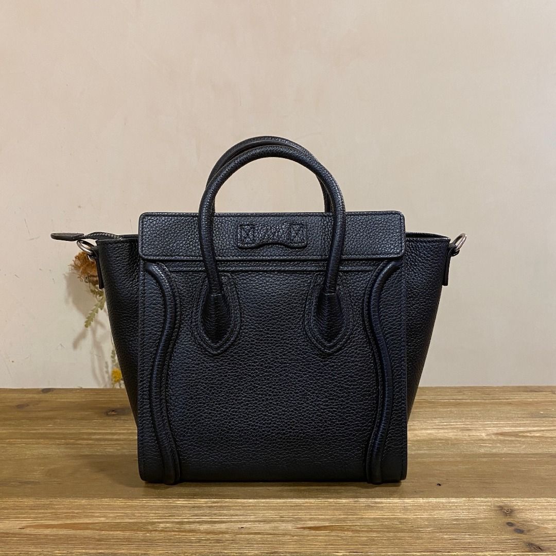 Celine nano luggage tote in drummed leather black, Luxury, Bags & Wallets on Carousell