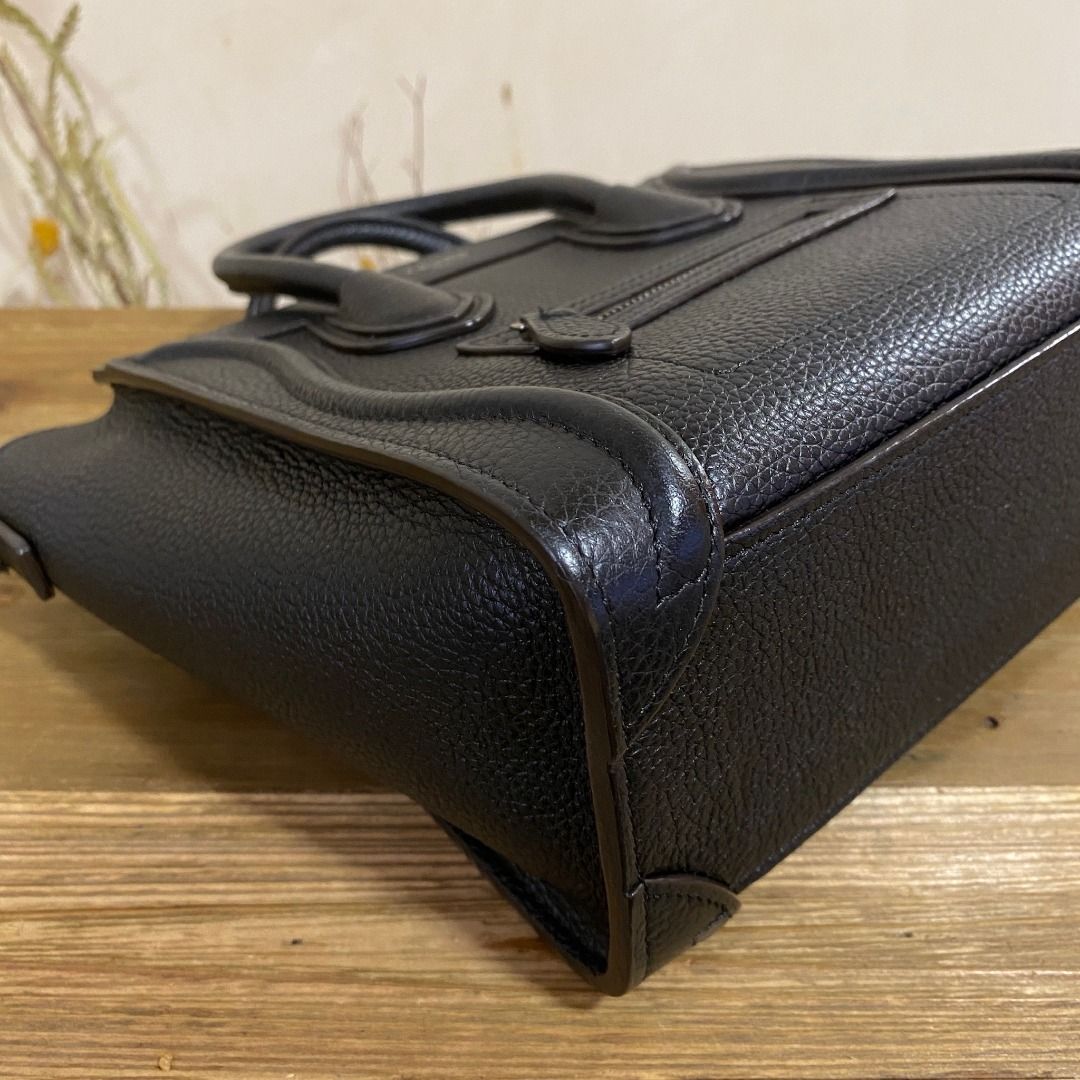 Celine nano luggage tote in drummed leather black, Luxury, Bags & Wallets on Carousell