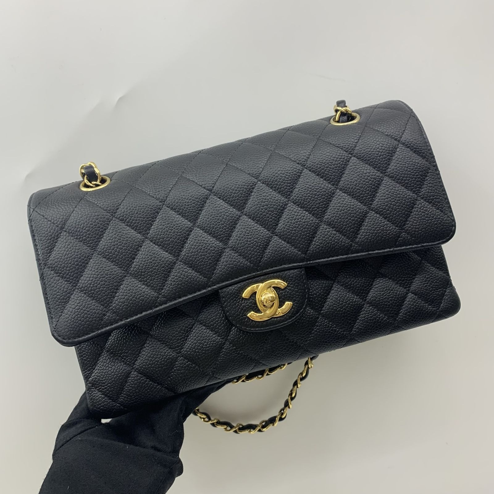 CHANEL CAVIAR SKIN RECOLORED CLASSIC FLAP 25CM MEDIUM DOUBLE FLAP BLACK ...