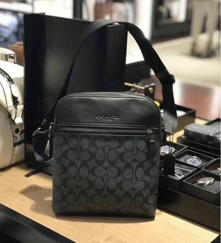 COACH HOUSTON FLIGHT BAG IN SIGNATURE CANVAS (COACH 4010) QB/CHARCOAL ...