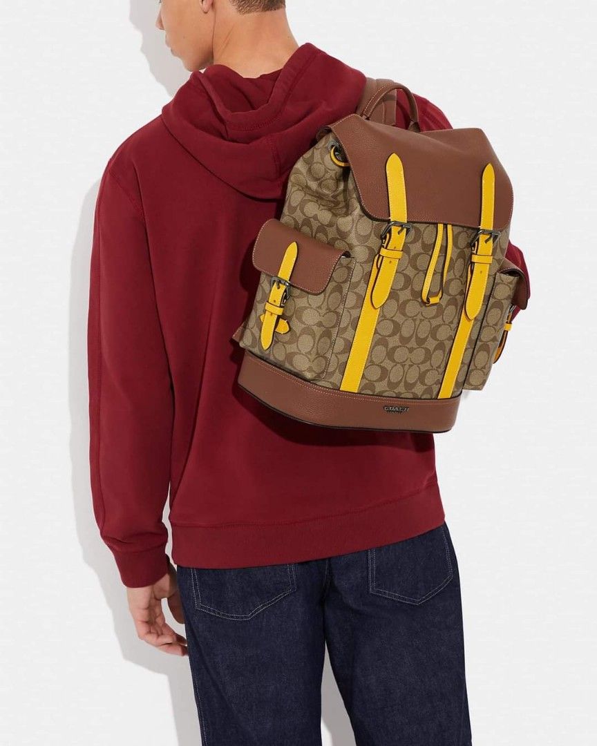Coach Hudson Backpack in Colorblock Signature Canvas in Gunmetal/Khaki ...