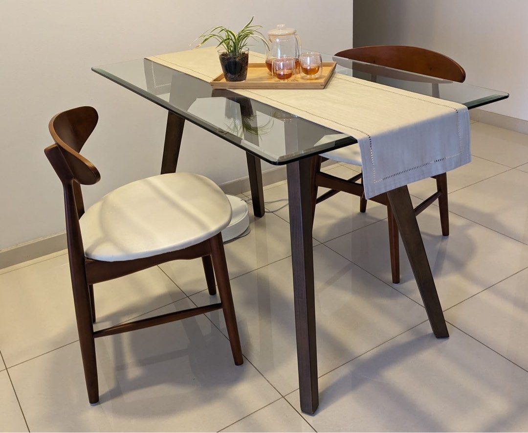 Comfort design glass top dining table set with 2 chairs, Furniture ...