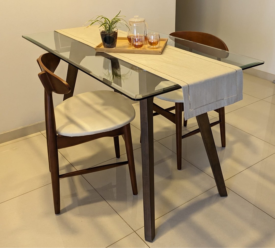 Comfort design glass top dining table set with 2 chairs, Furniture ...