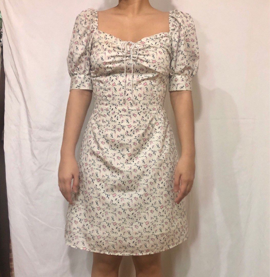 Cottagecore Coquette White Ditsy Floral Puff Sleeve Sweetheart Neck ...