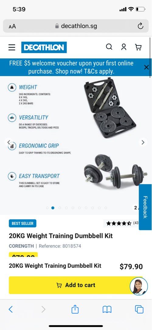 Decathlon 20KG Weight Training Dumbbell Kit, Sports Equipment, Exercise ...