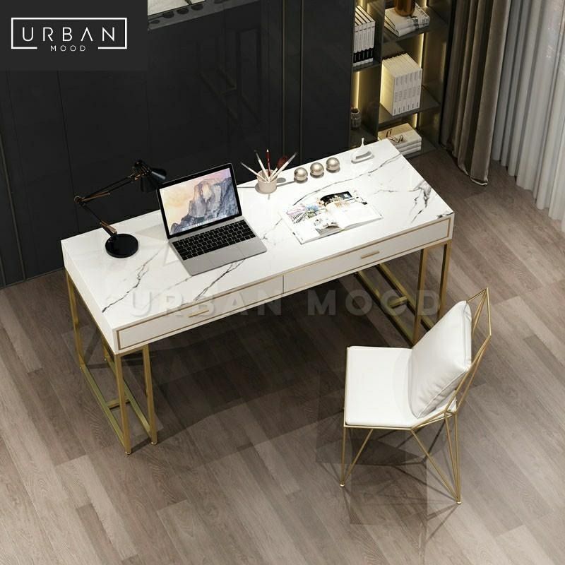 ELLY Modern Marble Study Table, Furniture & Home Living, Furniture ...