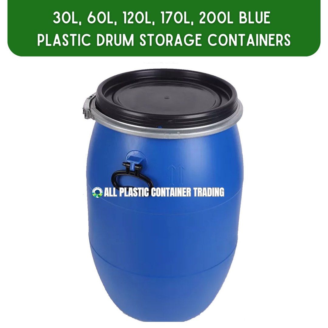 High Quality Plastic Drum Open Head with Black Lid and Metal Lock 60 liter 120 liter 200 liter ...