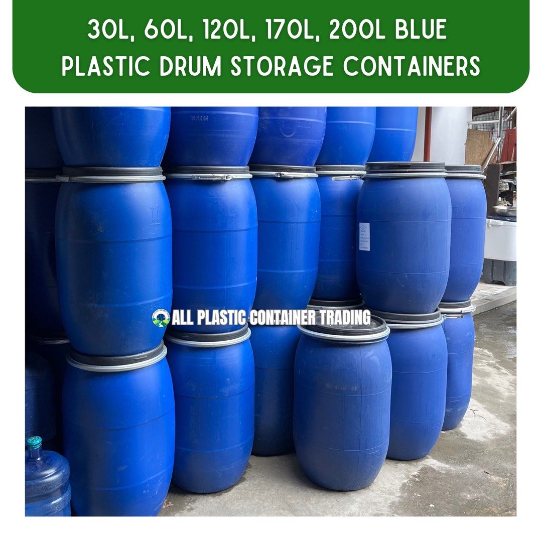 High Quality Plastic Drum Open Head with Black Lid and Metal Lock 60 liter 120 liter 200 liter ...