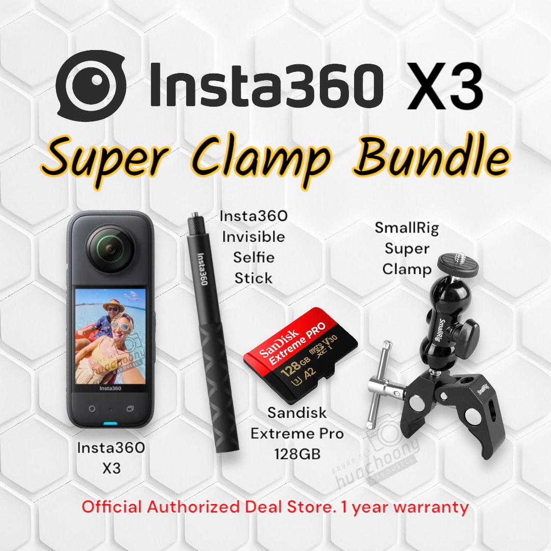 Insta360 X3 SUPER CLAMP BUNDLE 2023, Photography, Cameras on Carousell