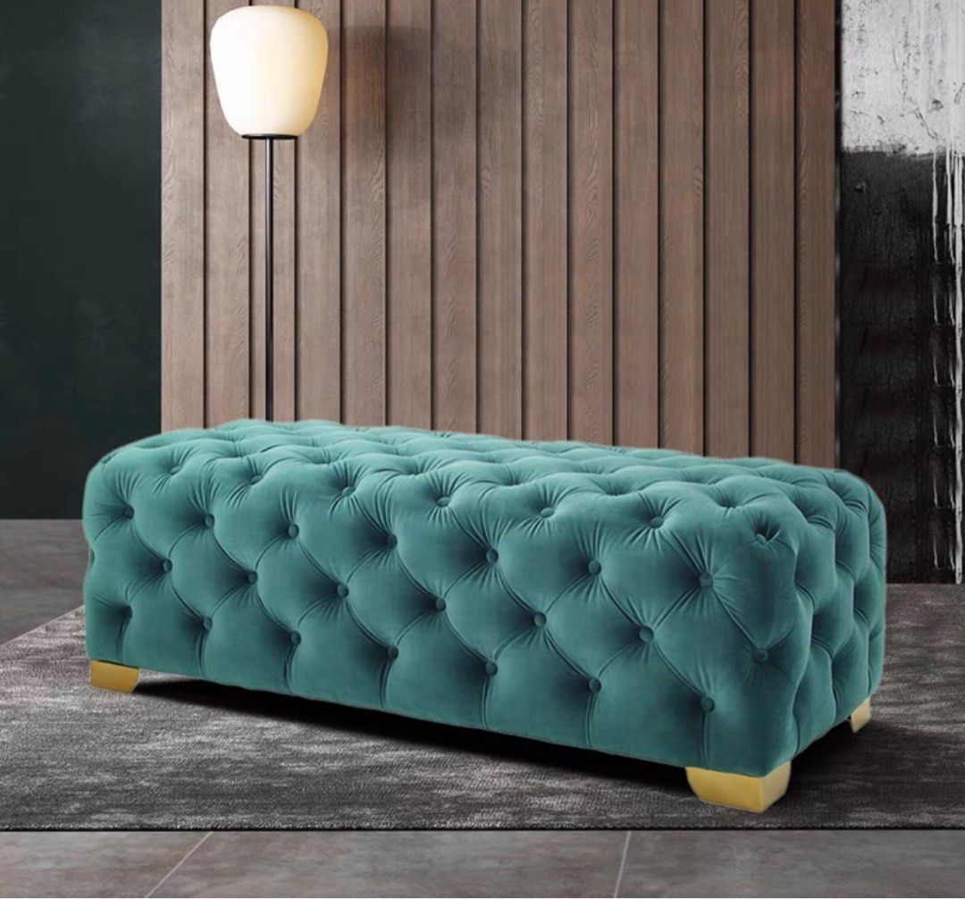 KAT Modern Velvet Tufted Bench, Furniture & Home Living, Furniture ...