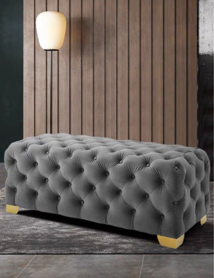 KAT Modern Velvet Tufted Bench, Furniture & Home Living, Furniture ...