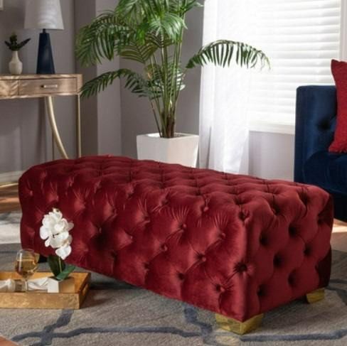 KAT Modern Velvet Tufted Bench, Furniture & Home Living, Furniture ...