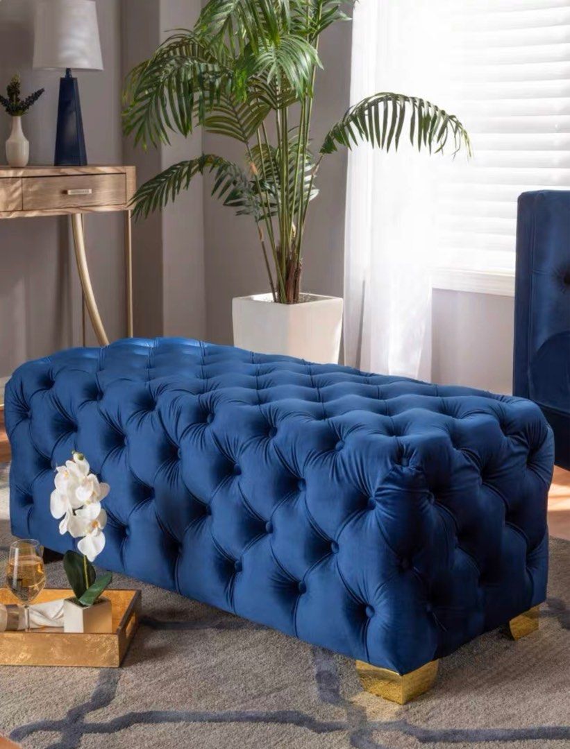 KAT Modern Velvet Tufted Bench, Furniture & Home Living, Furniture ...