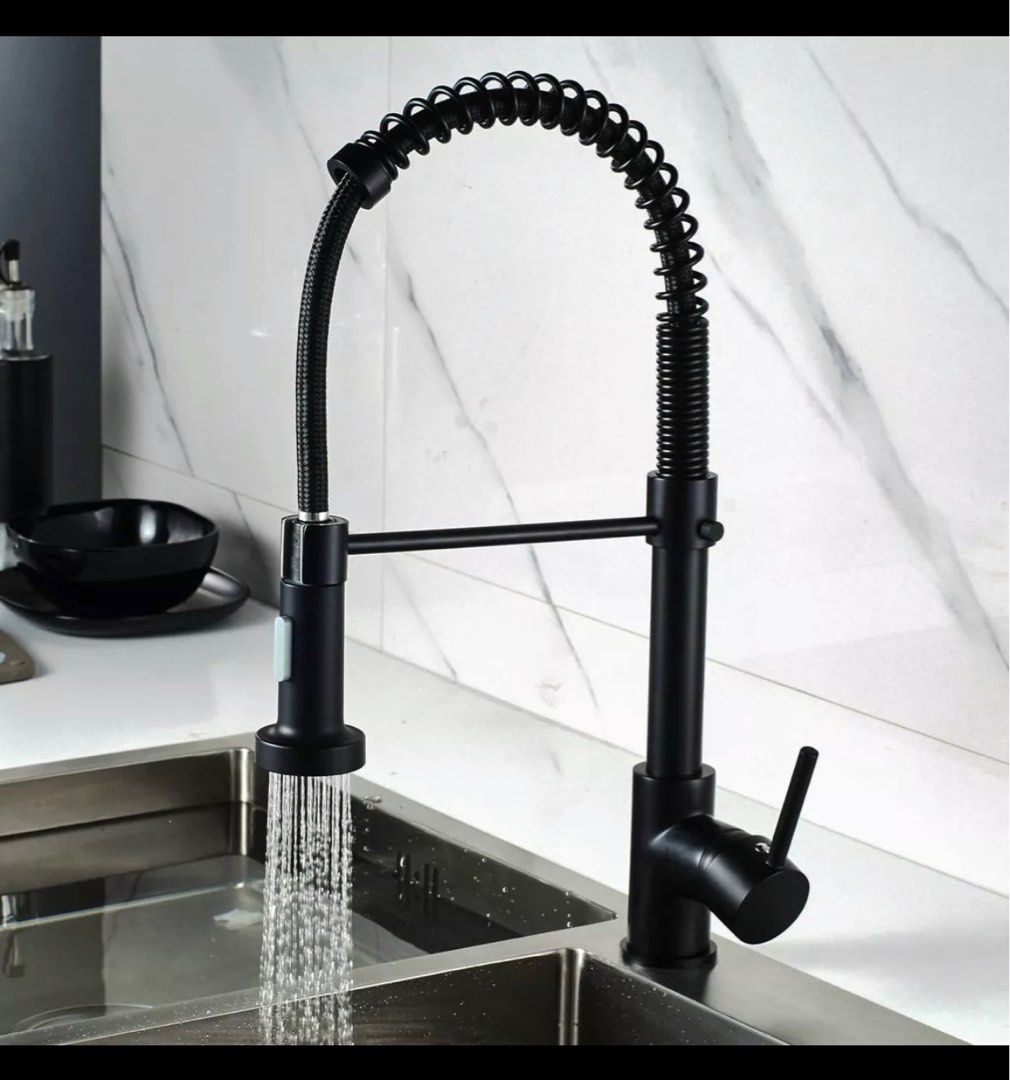 Kitchen Sink Spring Pull Out Mixer Tap - Matt Black Pull Out Faucet ...