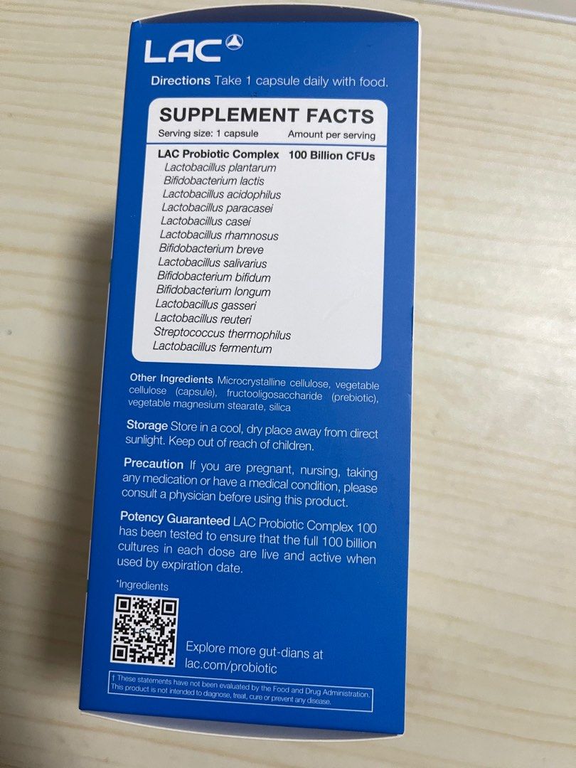 LAC Probiotic Complex 100billion CFUs, Health & Nutrition, Health ...