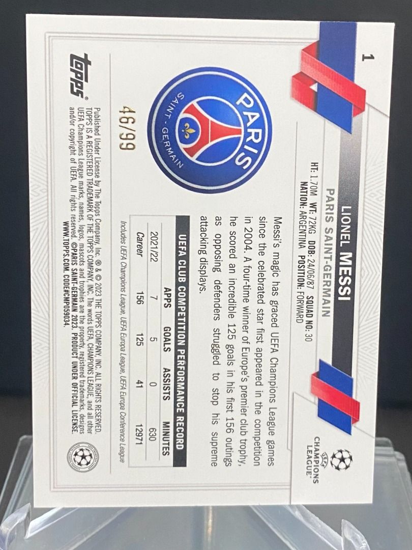 Lionel Messi /99 2022-23 Topps UCC Flagship PSG #1, Hobbies & Toys ...
