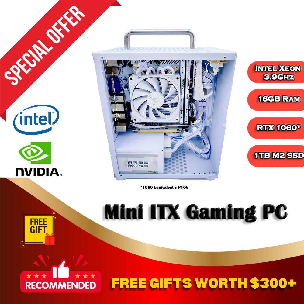 Ultra Mini ITX Gaming PC Desktop Pure White Pink Small Portable Light Amd Intel Ryzen 5 5600G ...