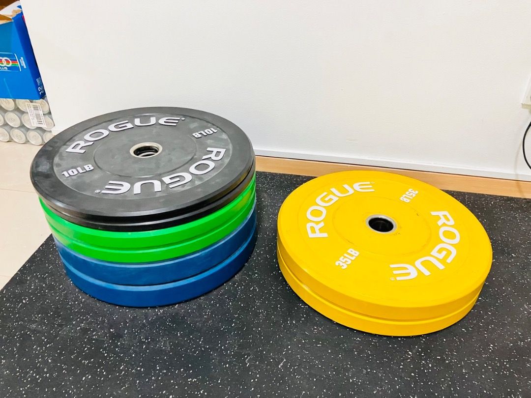 Official Rogue Rack, Bar, Plates (4 pairs), Collars, and floor tiles ...