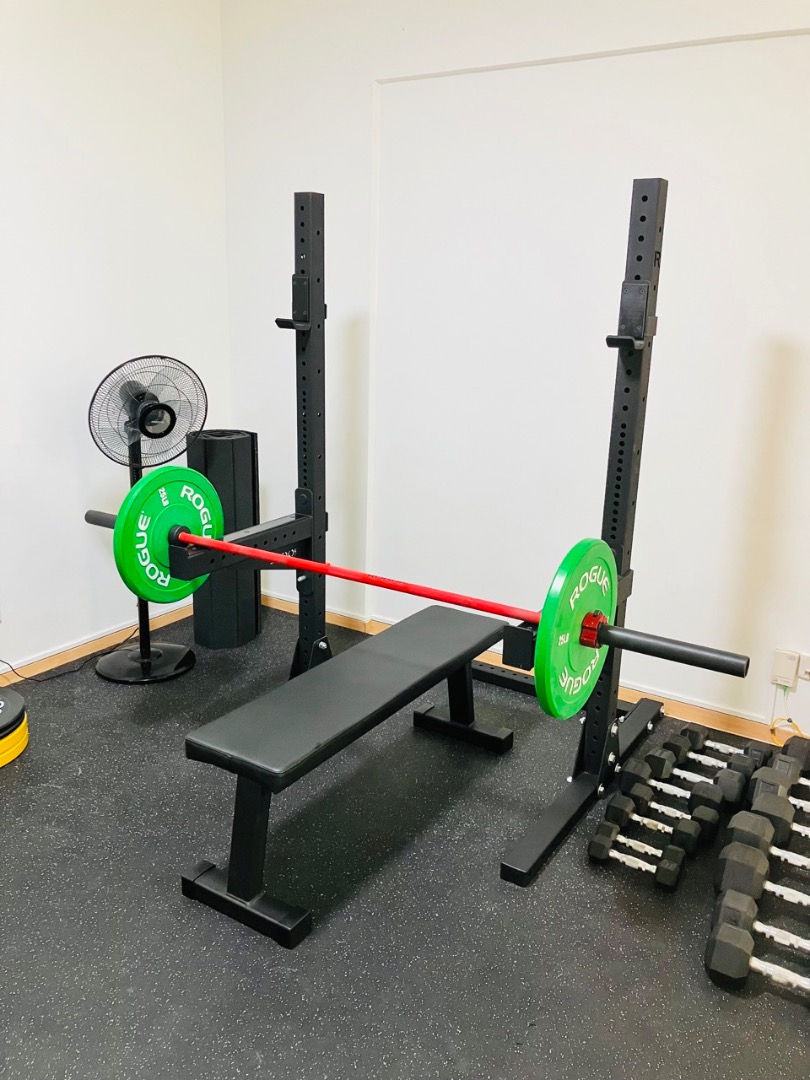 Official Rogue Rack, Bar, Plates (4 pairs), Collars, and floor tiles ...