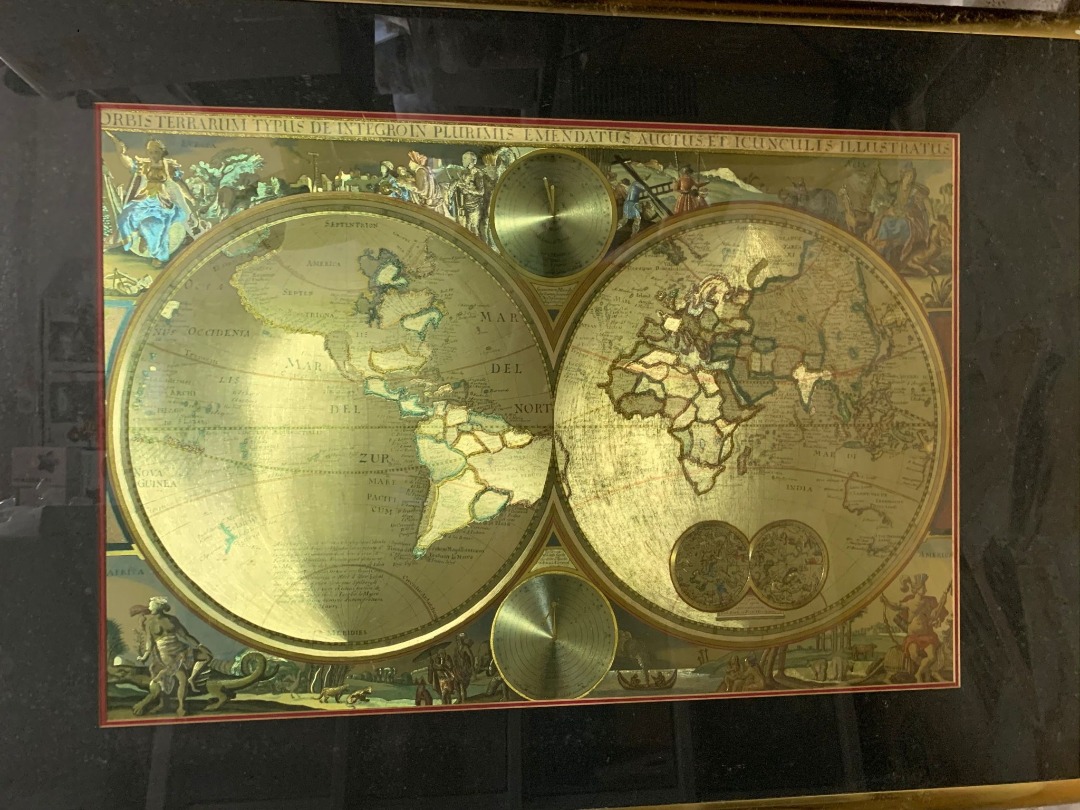 World Map in Gold Foil with Frame - Orbis terrarum typus de integro in plurimis emendatus auctus ...